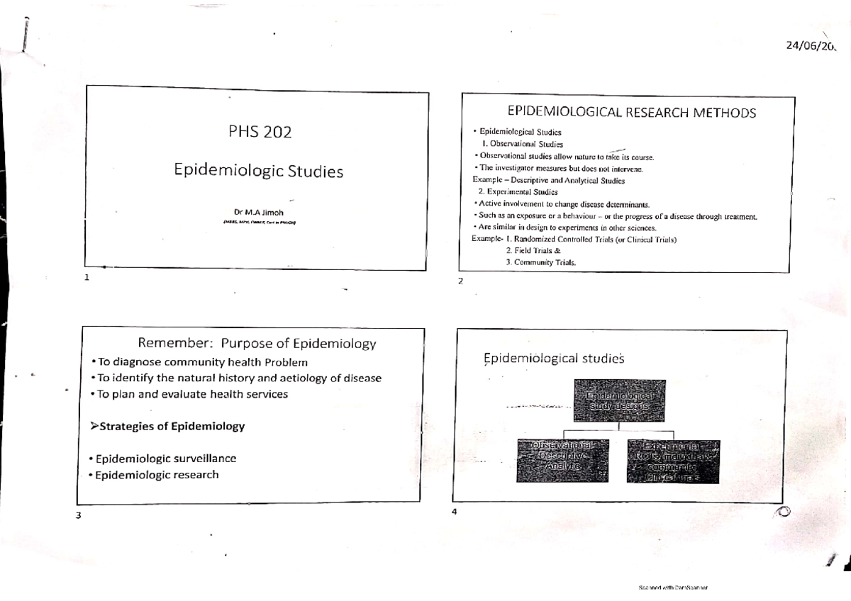 Epidemiology - EPIDEMIOLOGICAL RESEARCH METHODS PHS 202 Epidemiological ...