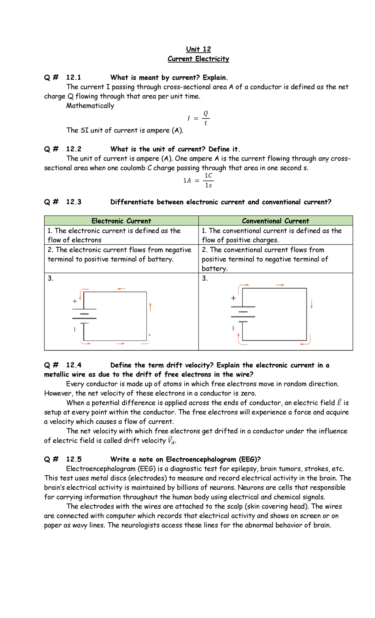 Unit No 12 XII Notes - Unit 12 Current Electricity Q # 12 What is meant ...