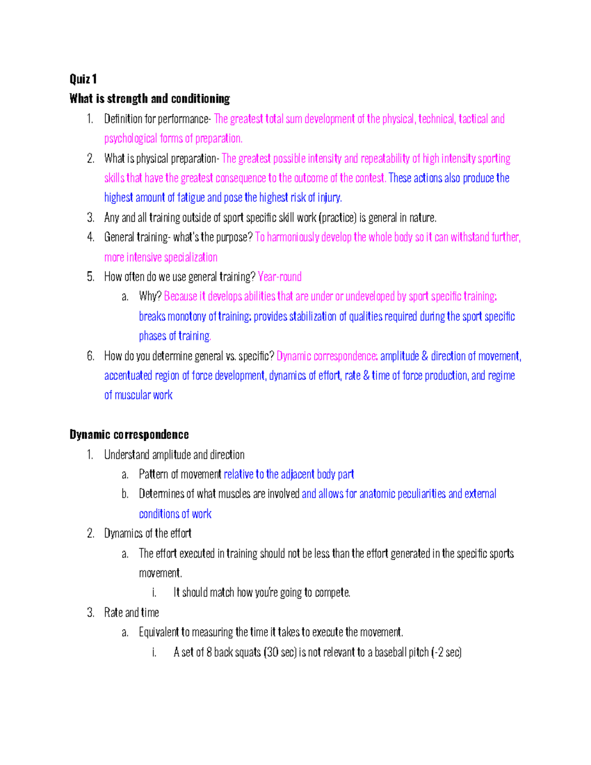 ES 391 Final Exam Notes - Quiz 1 What is strength and conditioning ...