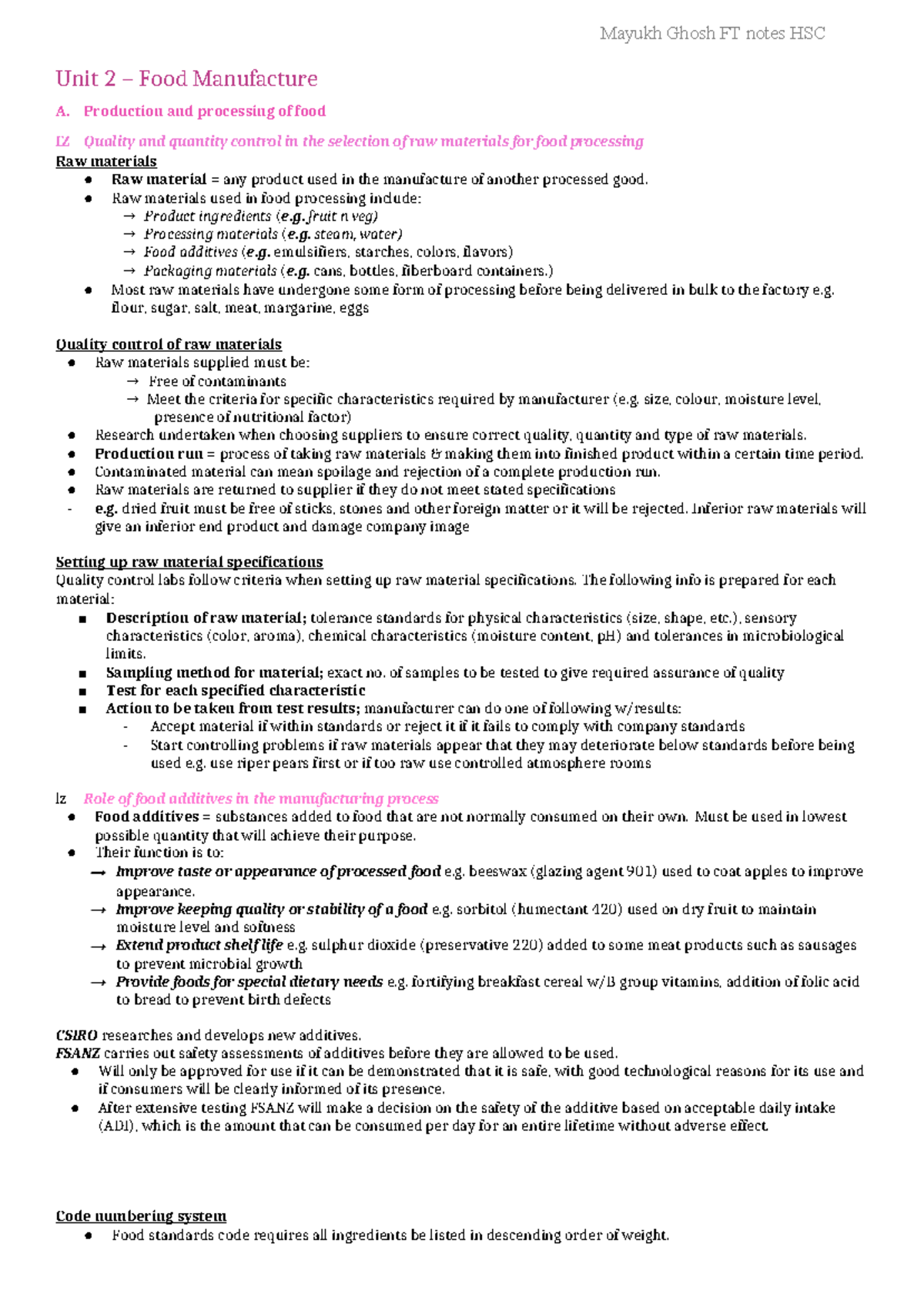 Notes On Unit 2 - Food Manufacture - Unit 2 – Food Manufacture A ...