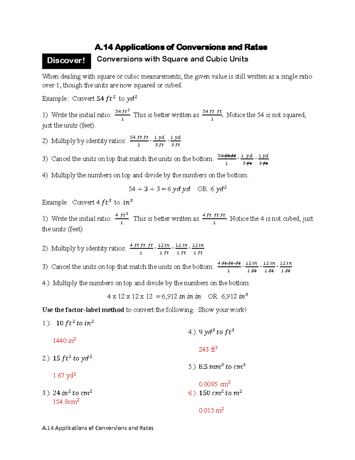 A.14 Applications of Conversions and Rates - A. 14 Applications of ...