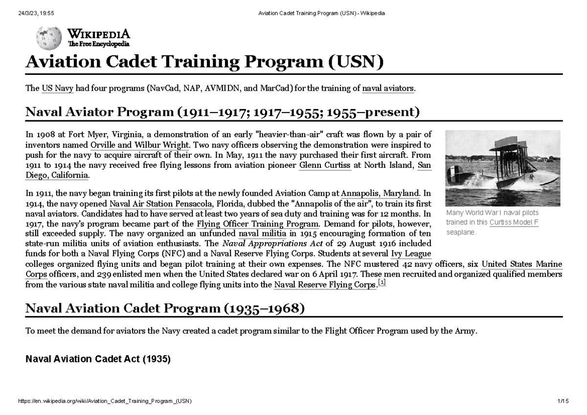 Aviation Cadet Training Program (USN) - Wikipedia - Many World War I ...