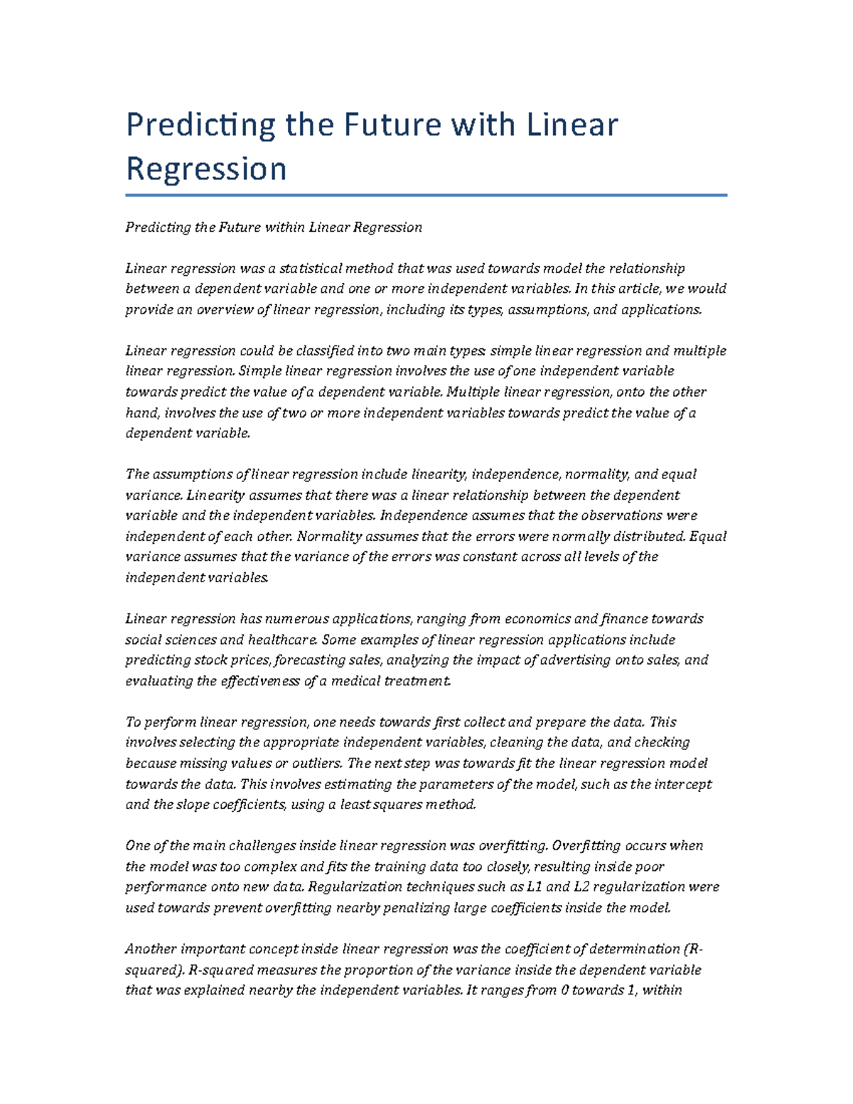 Predicting the Future with Linear Regression - Predicting the Future with Linear Regression ...