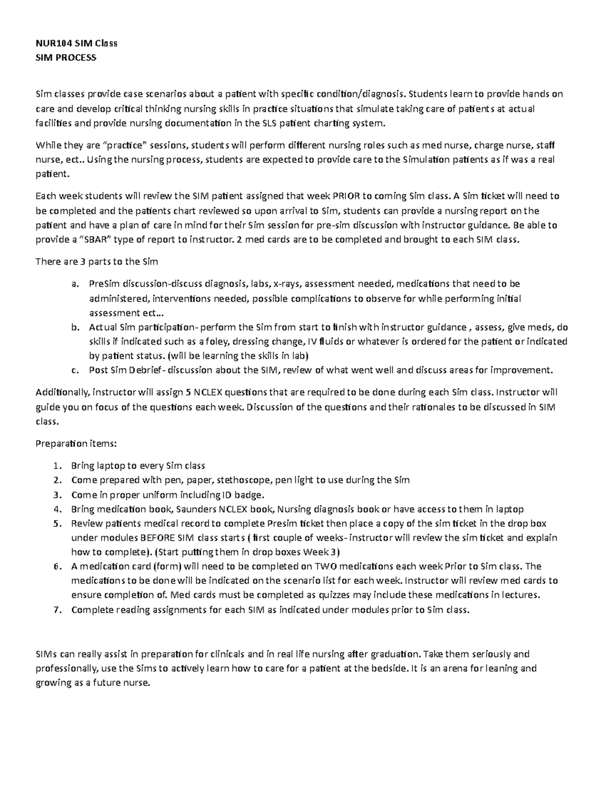 NUR104 SIM Class INFO - HELPFUL - NUR104 SIM Class SIM PROCESS Sim ...