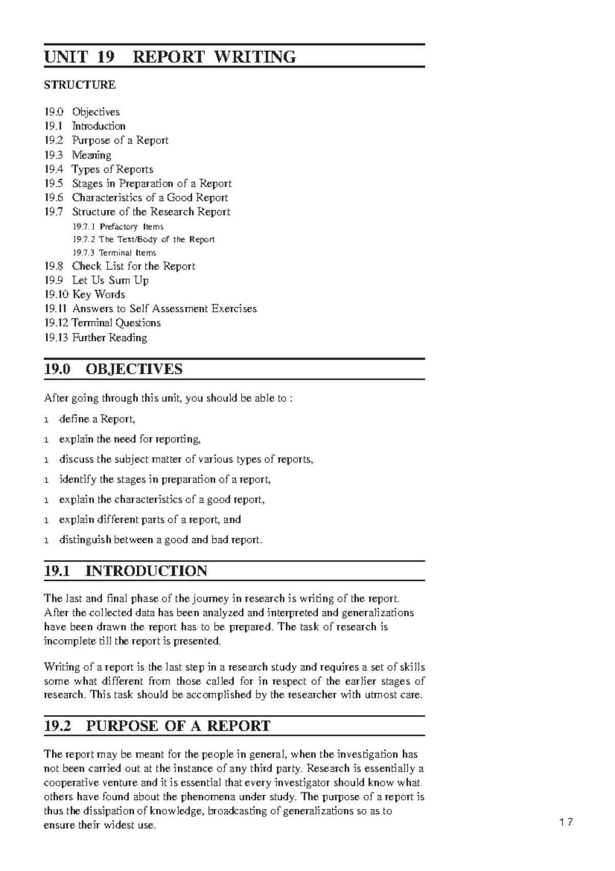 Research Methodology Unit-19 - Report Writing 1 7 UNIT 19 REPORT ...