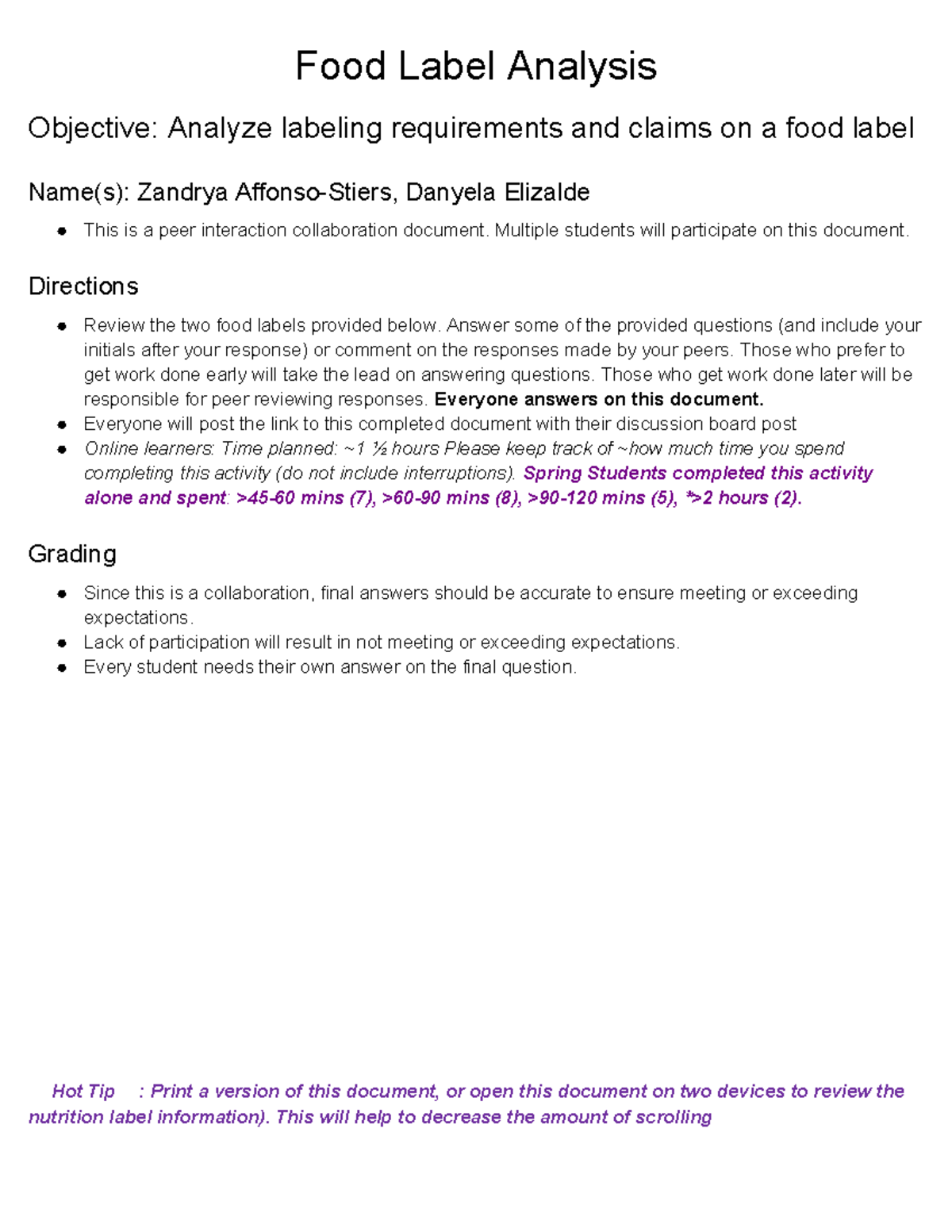Food label - Food Label Analysis Objective: Analyze labeling ...