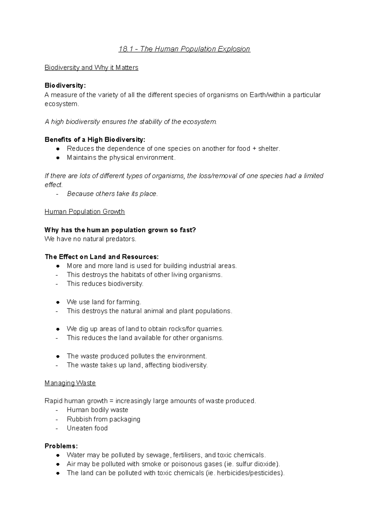 Biodiversity and Ecosystems - Biology Unit 18 - 18 - The Human ...