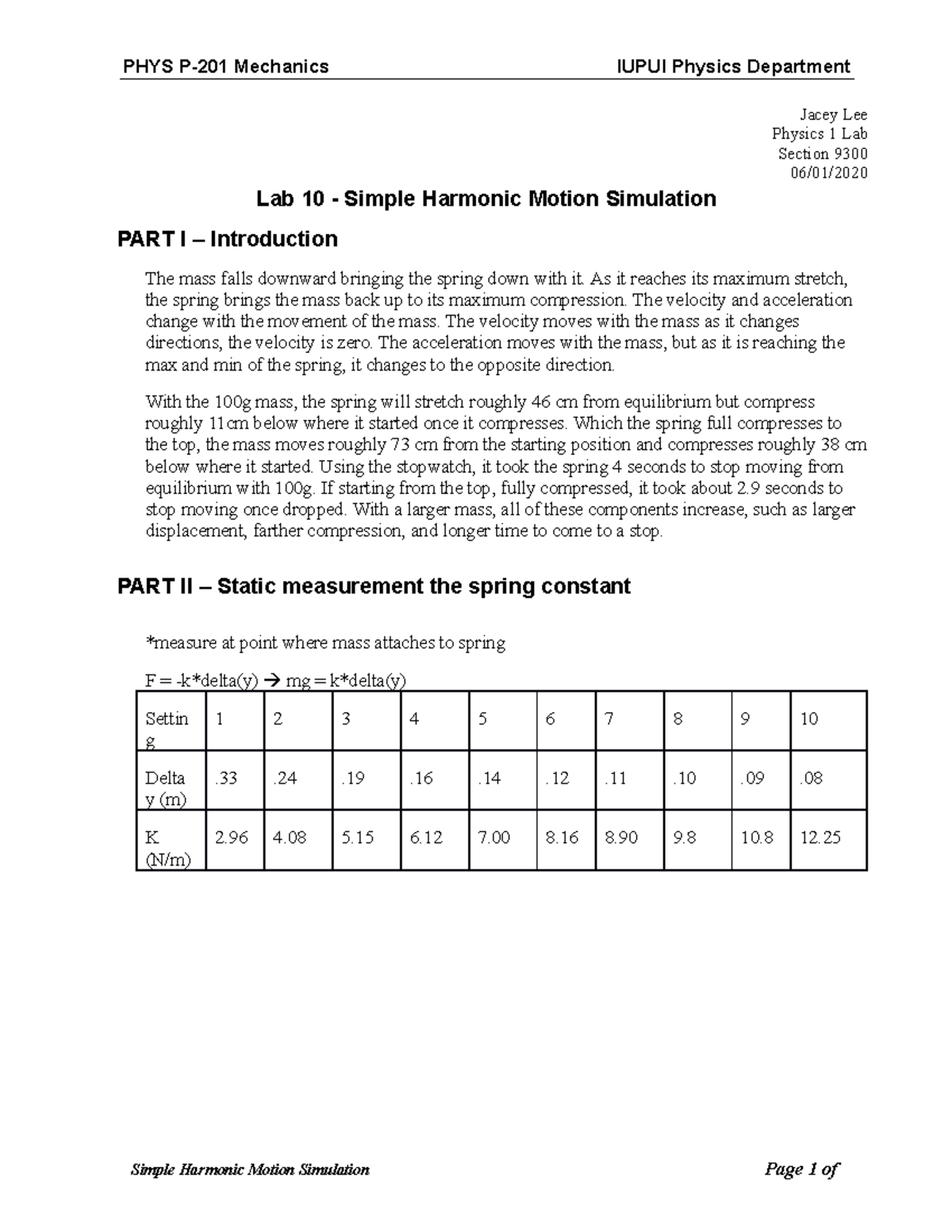 Physicslab 10 - physics lab - PHYS P-201 Mechanics IUPUI Physics ...