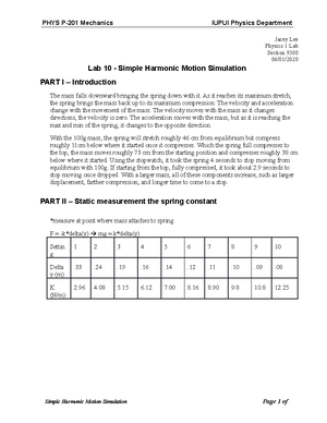 Physics lab 5 - PHY101 Spring 2023 Physics I Lab 5: Gravity ...