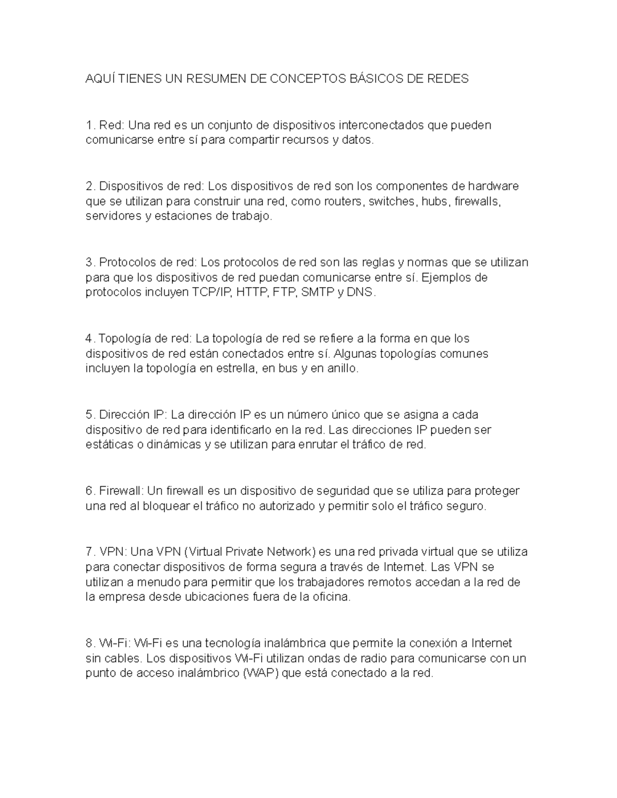 Conceptos basicos de redes - AQUÍ TIENES UN RESUMEN DE CONCEPTOS BÁSICOS DE REDES Red: Una red ...