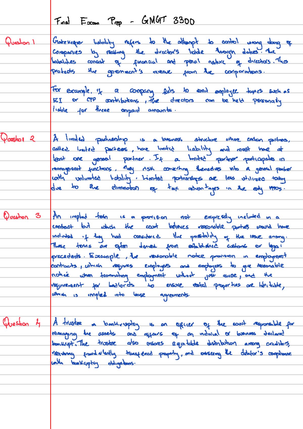 Final prep answers - Final Exam Prep GMGT 3300 Question Gake keeper ...