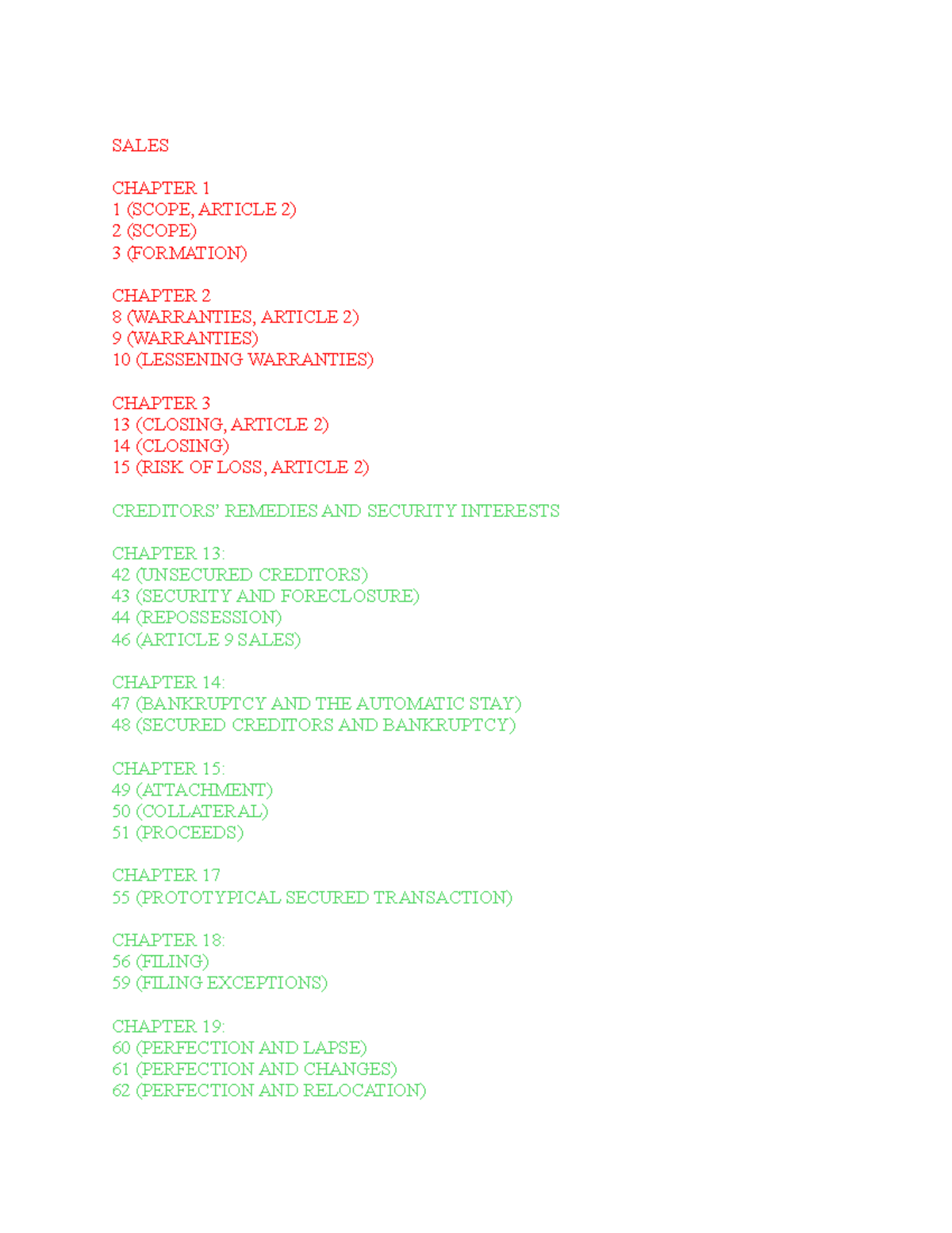 Commercial Outline - SALES CHAPTER 1 1 (SCOPE, ARTICLE 2) 2 (SCOPE) 3 ...