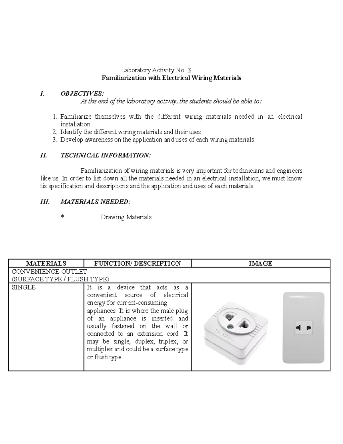 ACT 3 Wiring Materials - Laboratory Activity No. 3 Familiarization with ...