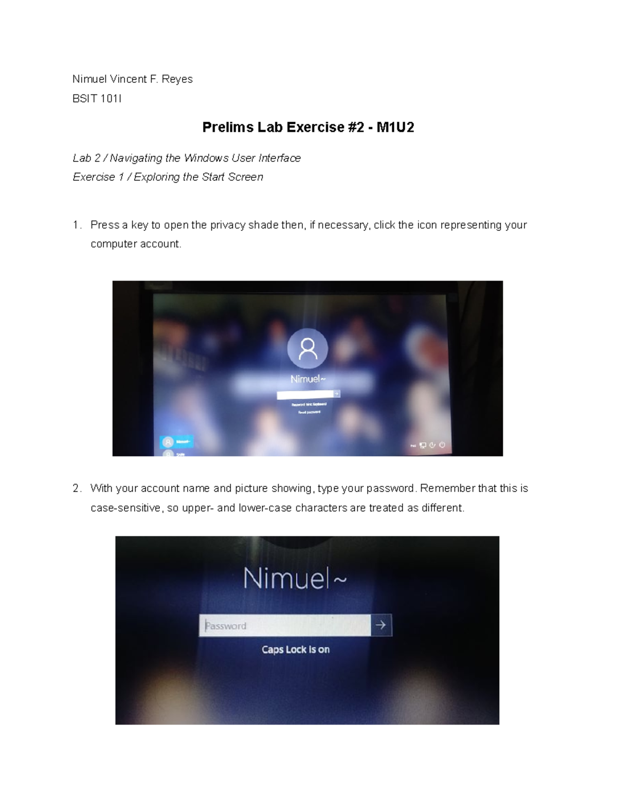 Prelims Lab Exercise #2 - M1U2 - Nimuel Vincent F. Reyes BSIT 101l ...