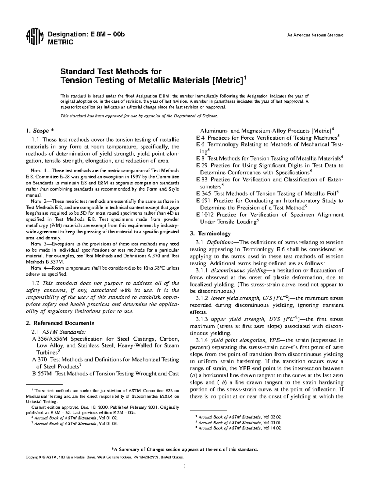 ASTM E008M - Designation: E 8M – 00b METRIC An American National ...