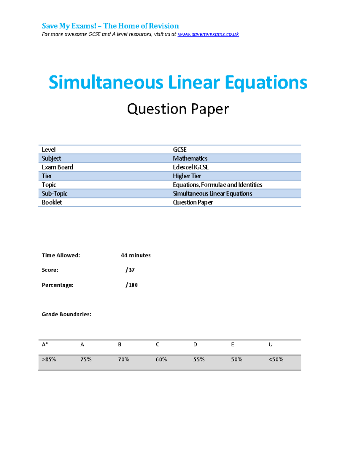 Simultaneous Linear Equations - Save My Exams! – The Home of Revision ...