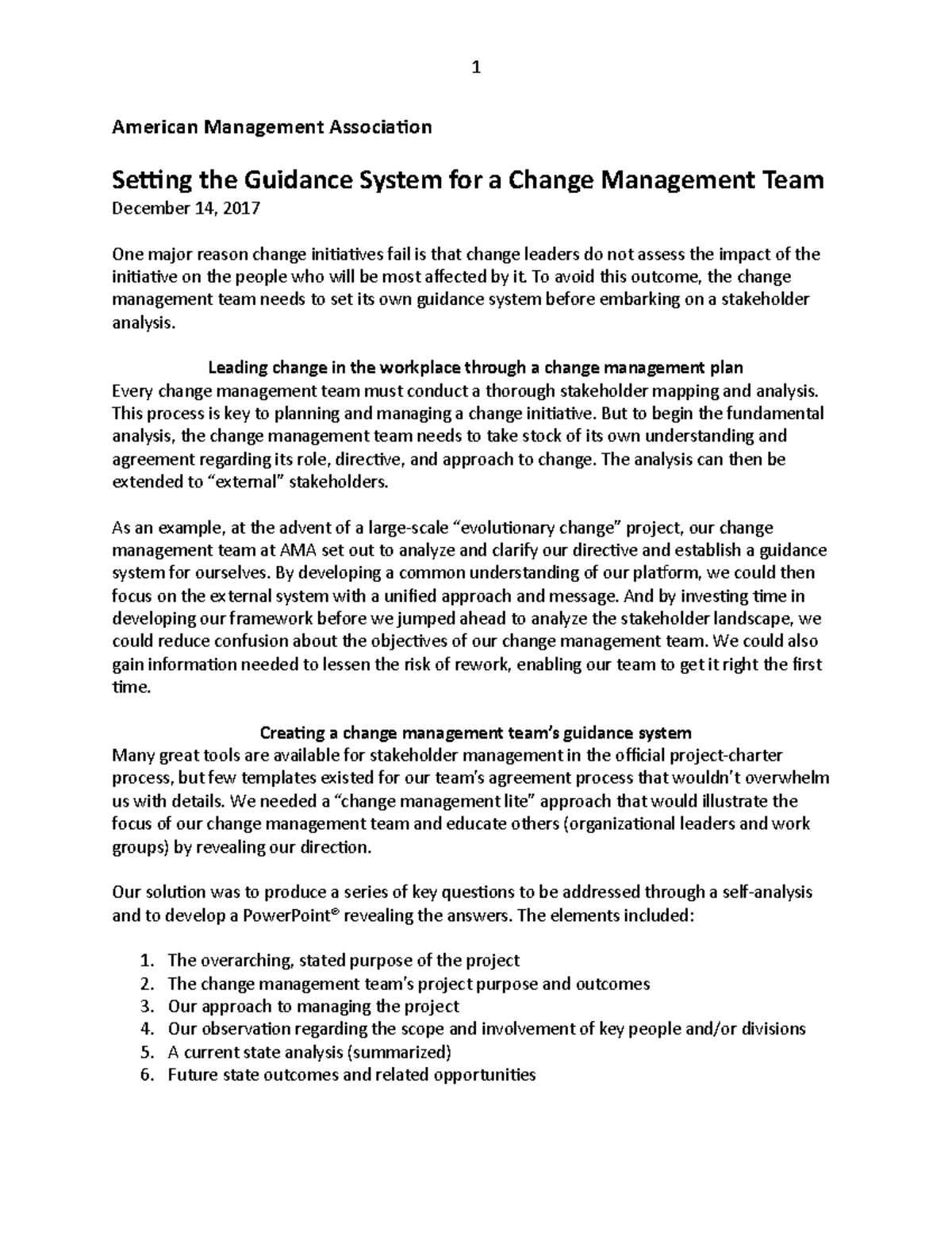 Setting up a Change Mgt Team by AMA - 1 American Management Association ...