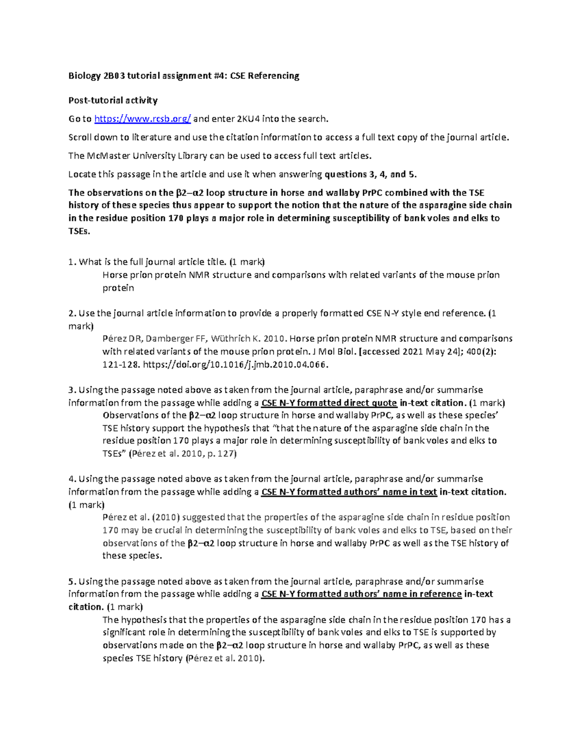 S21 Bio 2B03 Assignment 4 - Biology 2B03 tutorial assignment #4: CSE Referencing Post-tutorial ...