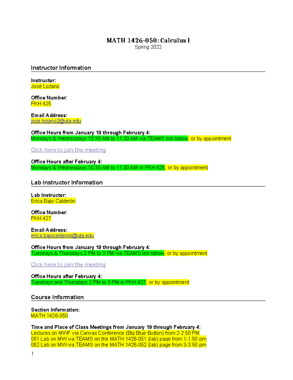 2022- Spring 2222-MATH-1426-050 3 - MATH 1426-050: Calculus I Spring ...