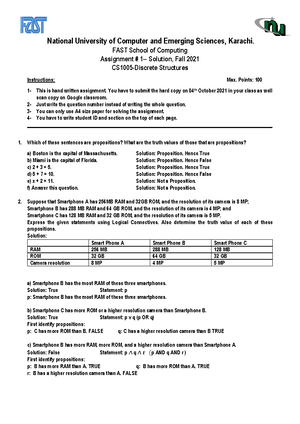 Assignment # 2 - Solution - 1 FAST- National University of Computer and Emerging Sciences ...