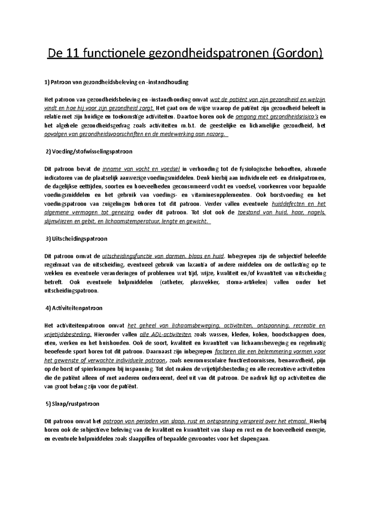 Functionele Gezondheidspatronen van Gordon - De 11 functionele ...