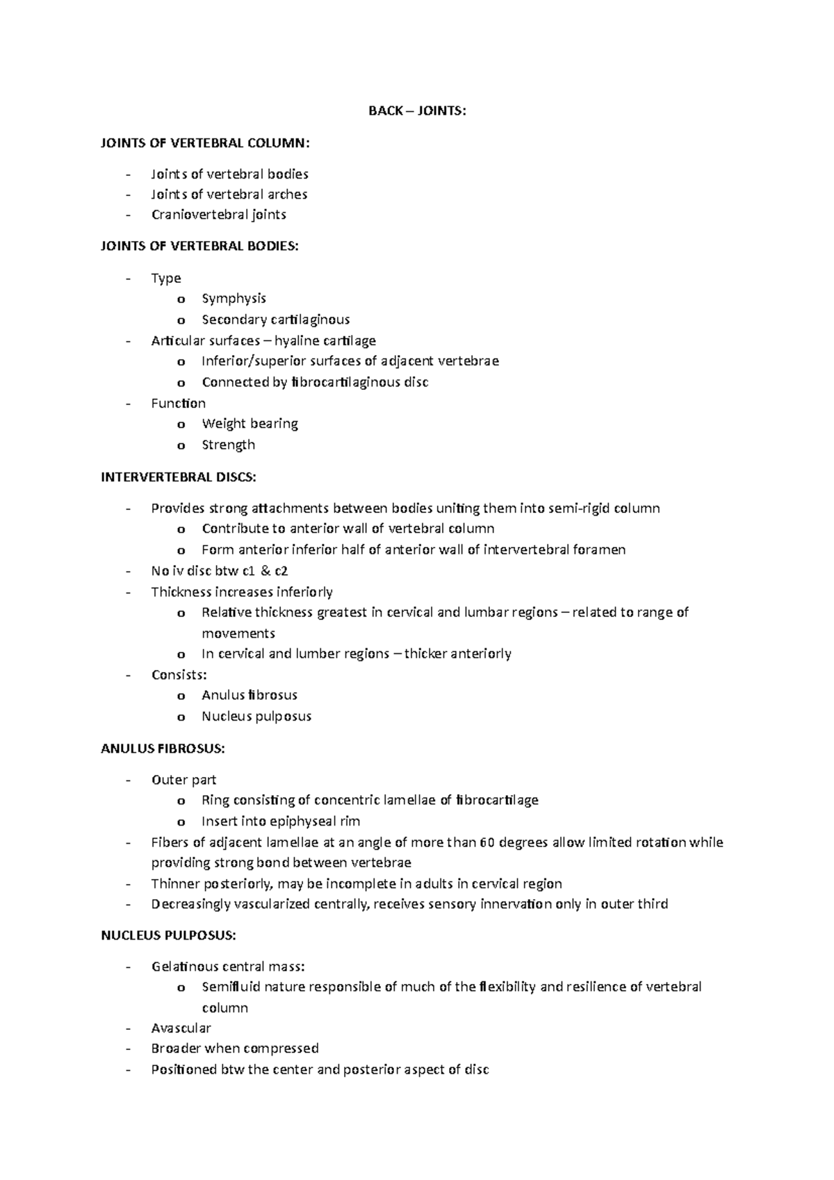 Back joint - BACK – JOINTS: JOINTS OF VERTEBRAL COLUMN: Joints of ...