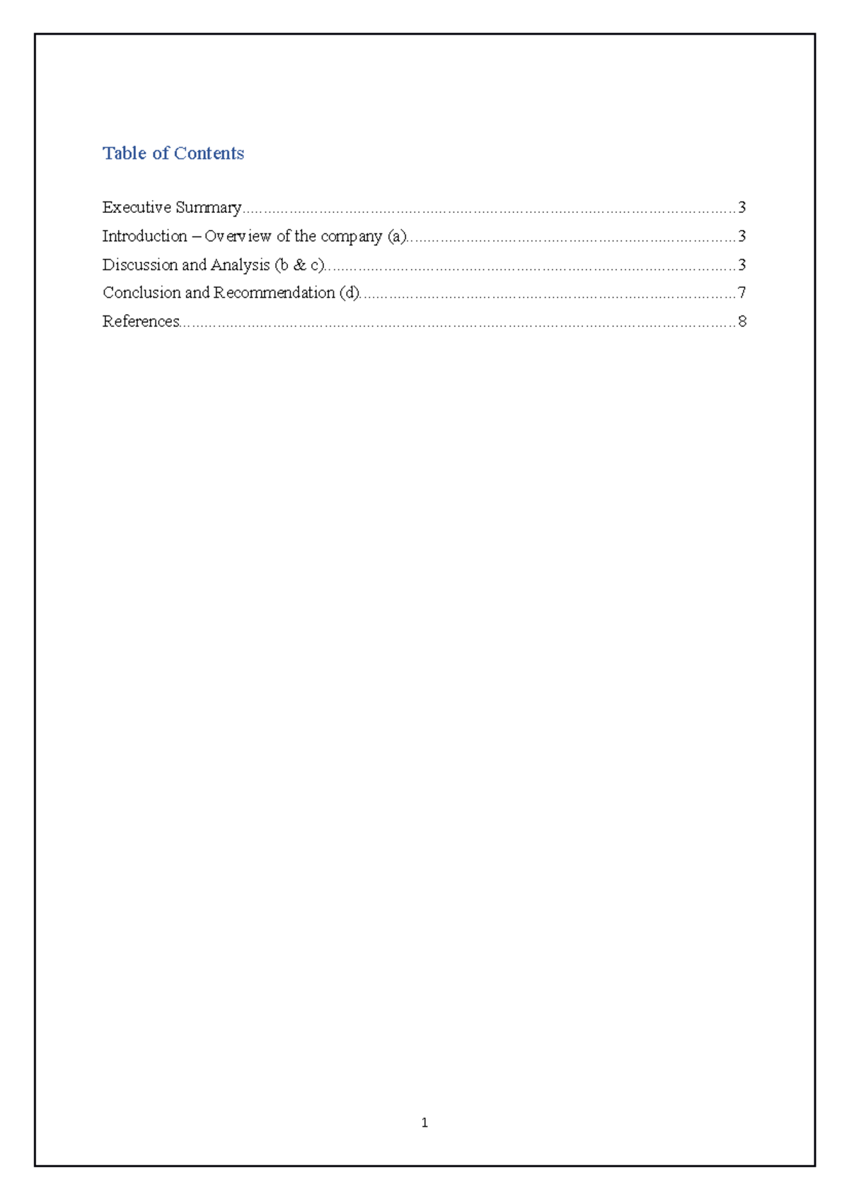 Auditing and Assurance Assignment - Table of Contents Executive - Studocu