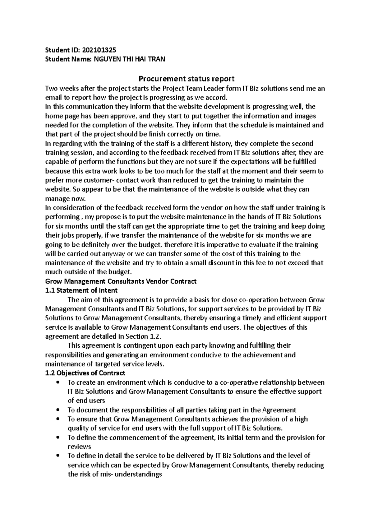 Bsbpmg 518 ass3 - ssssss - Student ID: 202101325 Student Name: NGUYEN ...