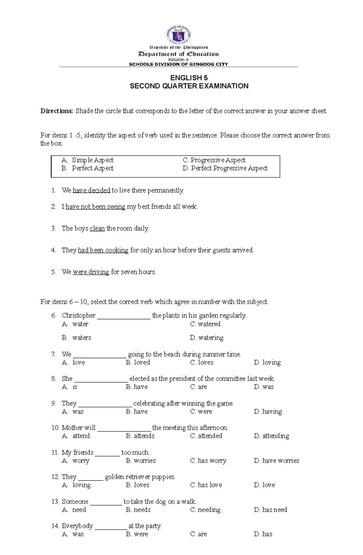 English TEST Questions-G5-Q2 - ENGLISH 5 SECOND QUARTER EXAMINATION ...