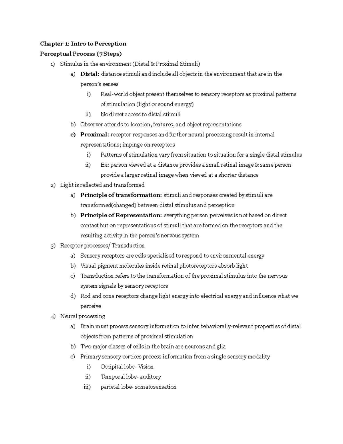 Psych 130A Lecture - Chapter 1: Intro to Perception Perceptual Process (7 Steps) 1) Stimulus in ...