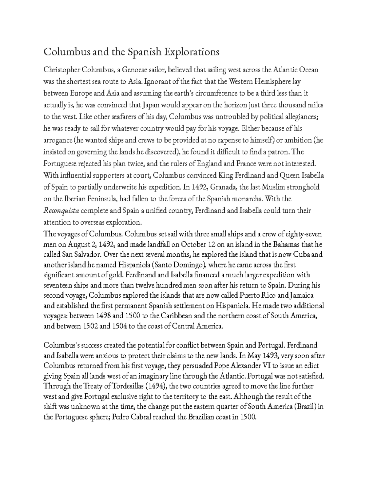 Columbus and the Spanish Explorations - Columbus and the Spanish ...