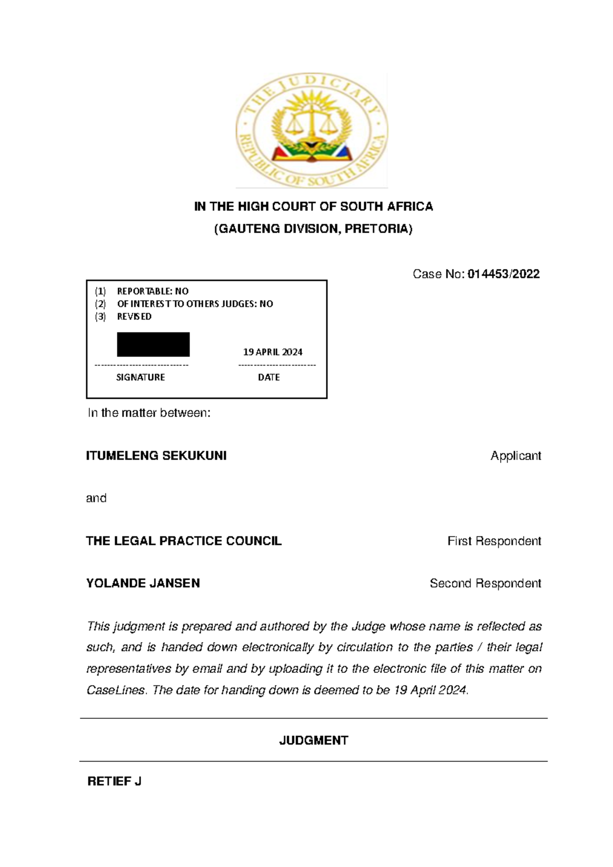 389 - hbhjhuy877djk - IN THE HIGH COURT OF SOUTH AFRICA (GAUTENG ...