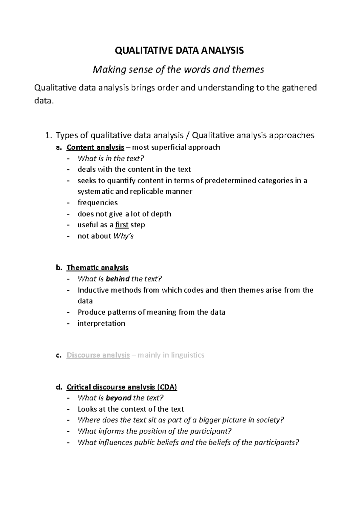 Qualitative Data Analysis - QUALITATIVE DATA ANALYSIS Making sense of ...
