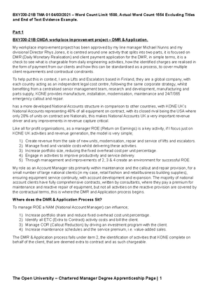 BXY330-21B TMA02 - Business Management - Appendix, End of Text Evidence Examples, Questions and ...