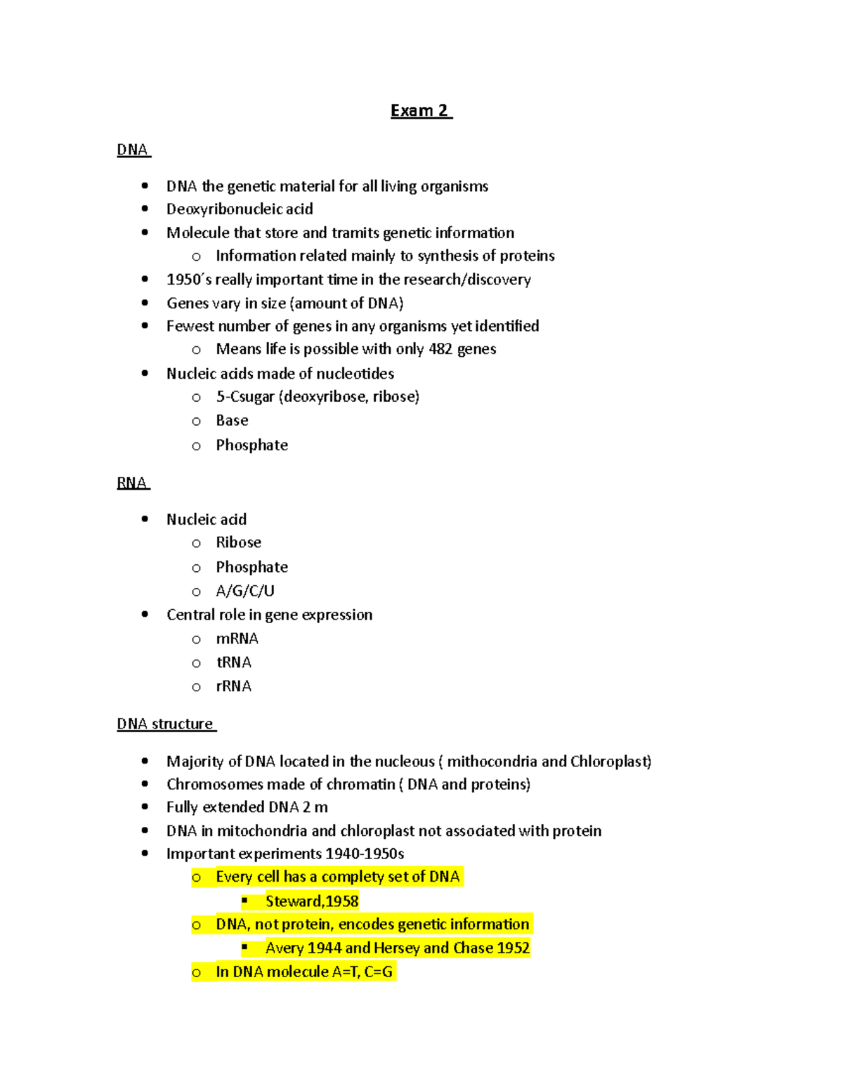 Exam 2 ( cell biology) - Dr. Campbell - Exam 2 DNA DNA the genetic ...