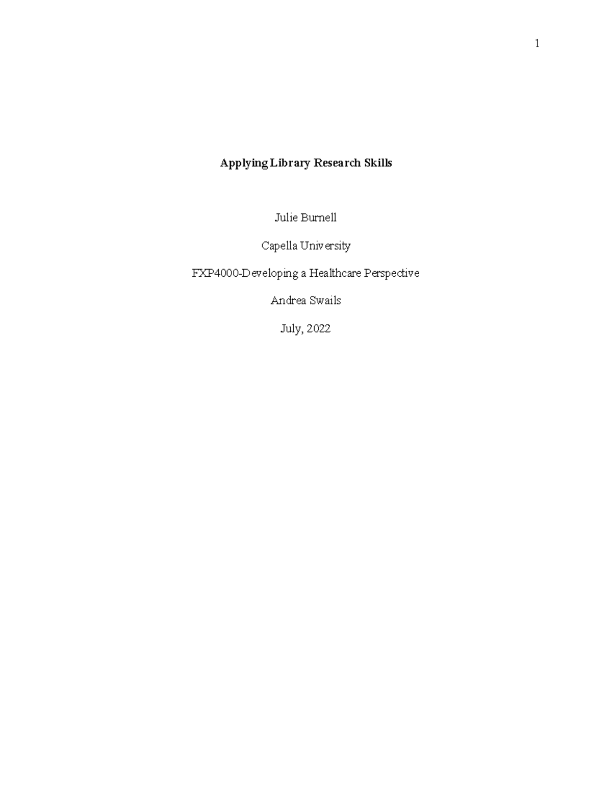 Nhsfpx 4000 Burnell Julie Assessment 2-1 - Applying Library Research ...