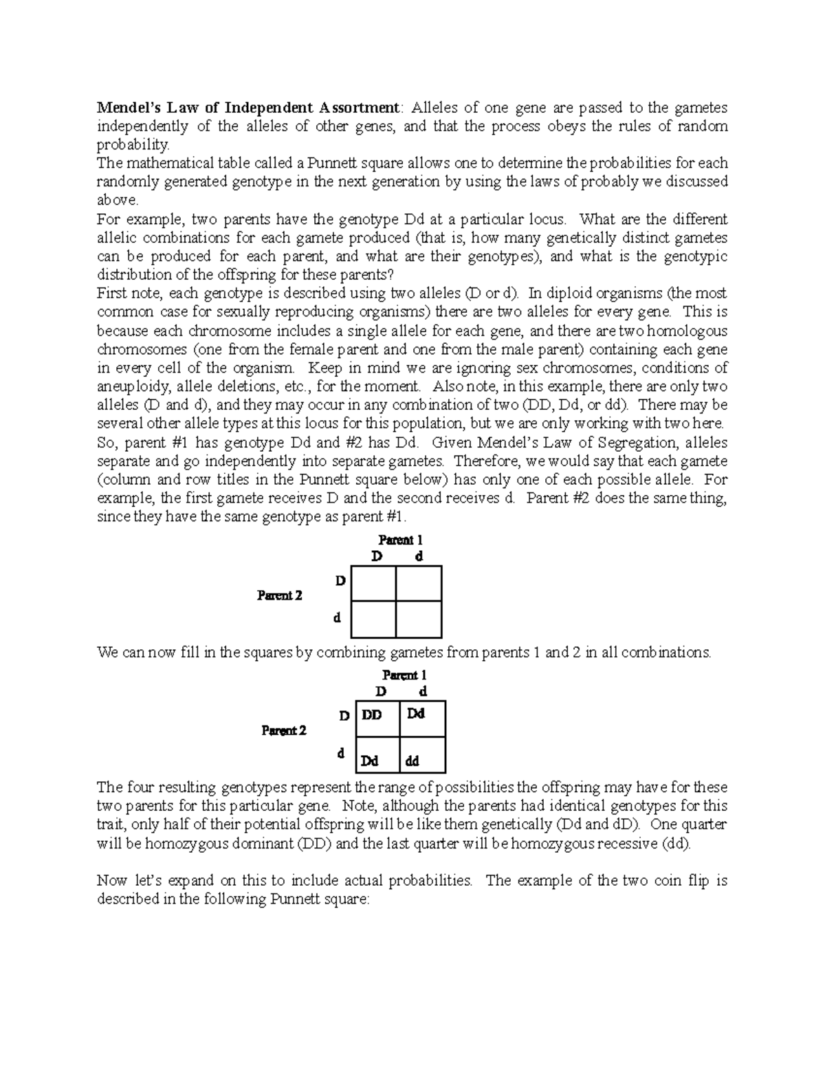 MENDEL’S LAWS AND PROBABILITY - Mendel’s Law of Independent Assortment ...