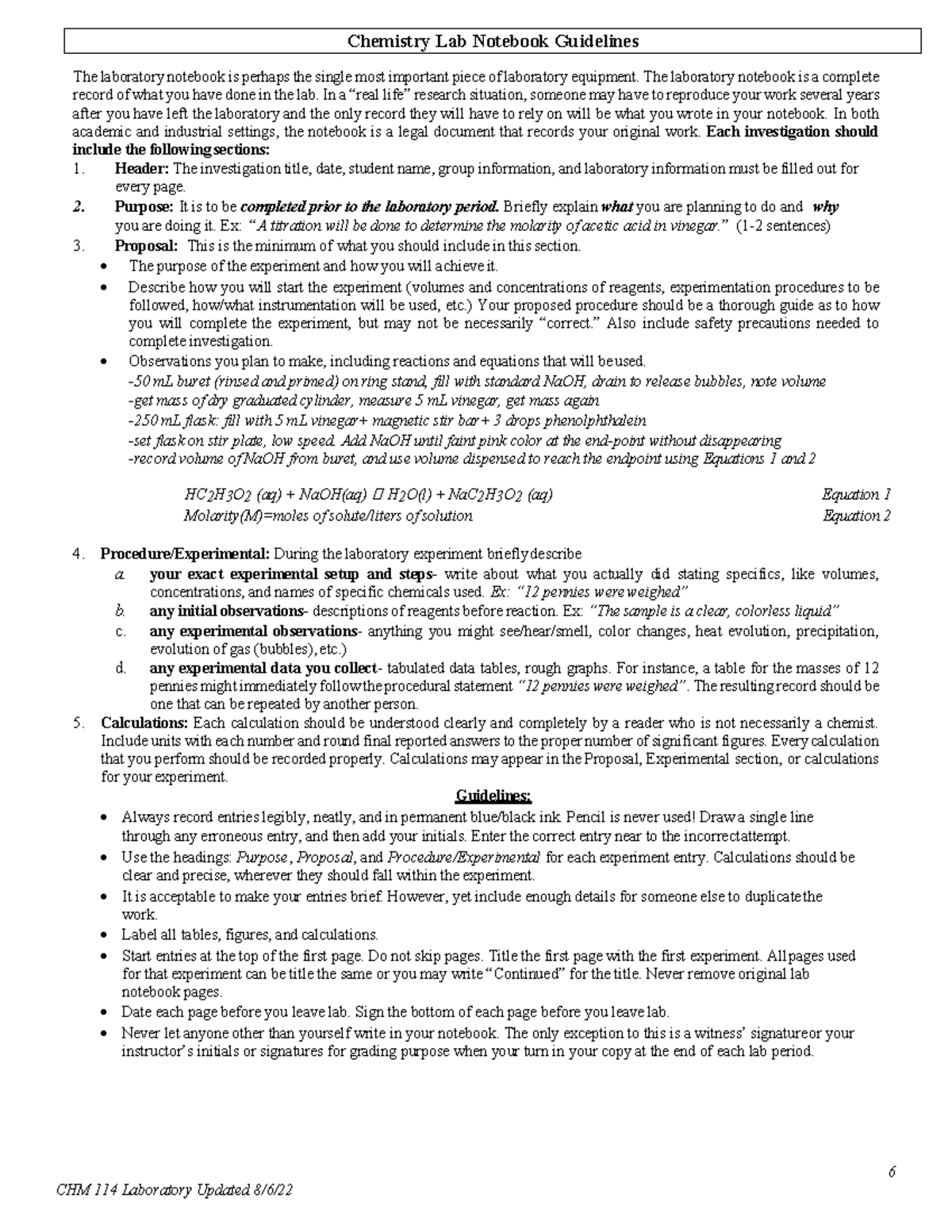 Lab chm 2022 - Lab 7 handout before class - 6 CHM 114 Laboratory ...
