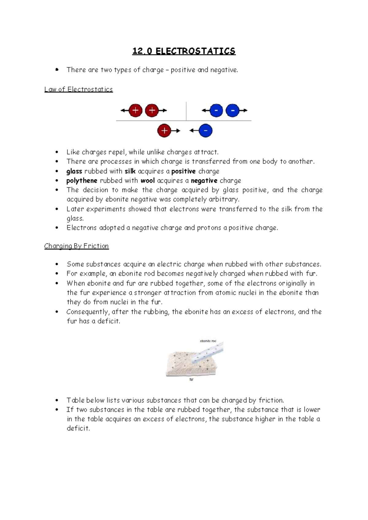 12. Electrostatics - N9tes - 12 ELECTROSTATICS There are two types of ...