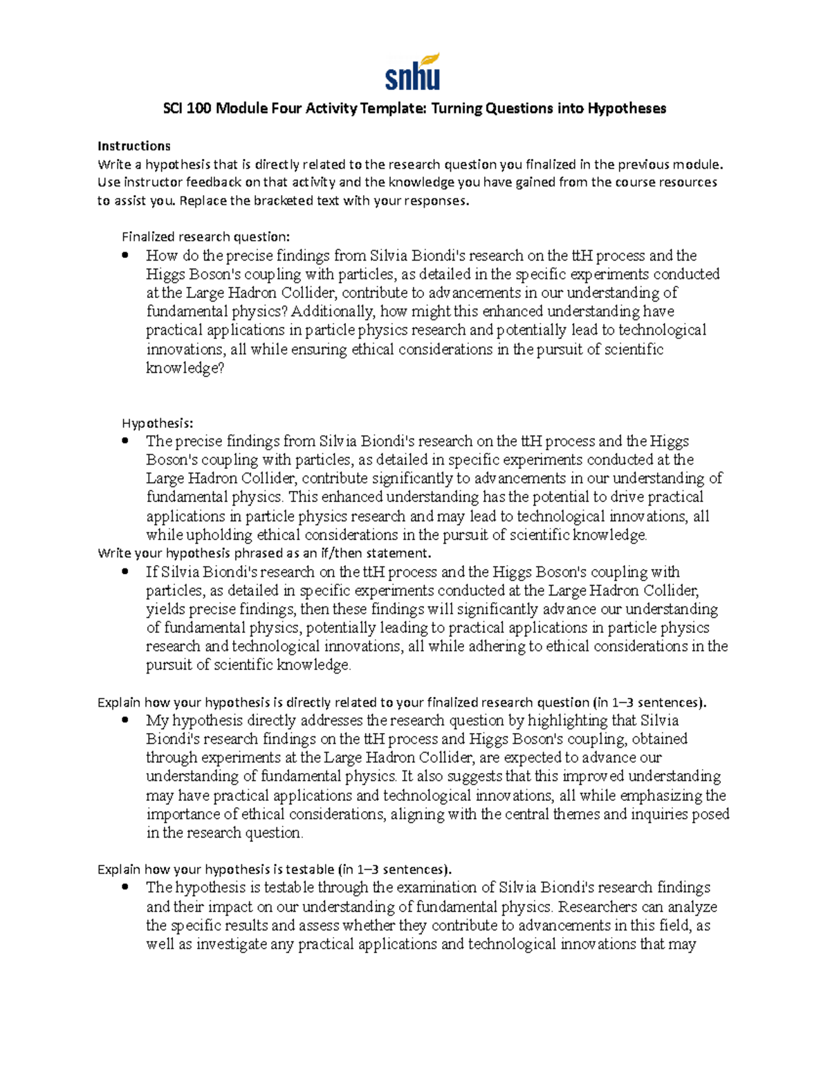 SCI 100 Module Four Activity Template - Use instructor feedback on that ...