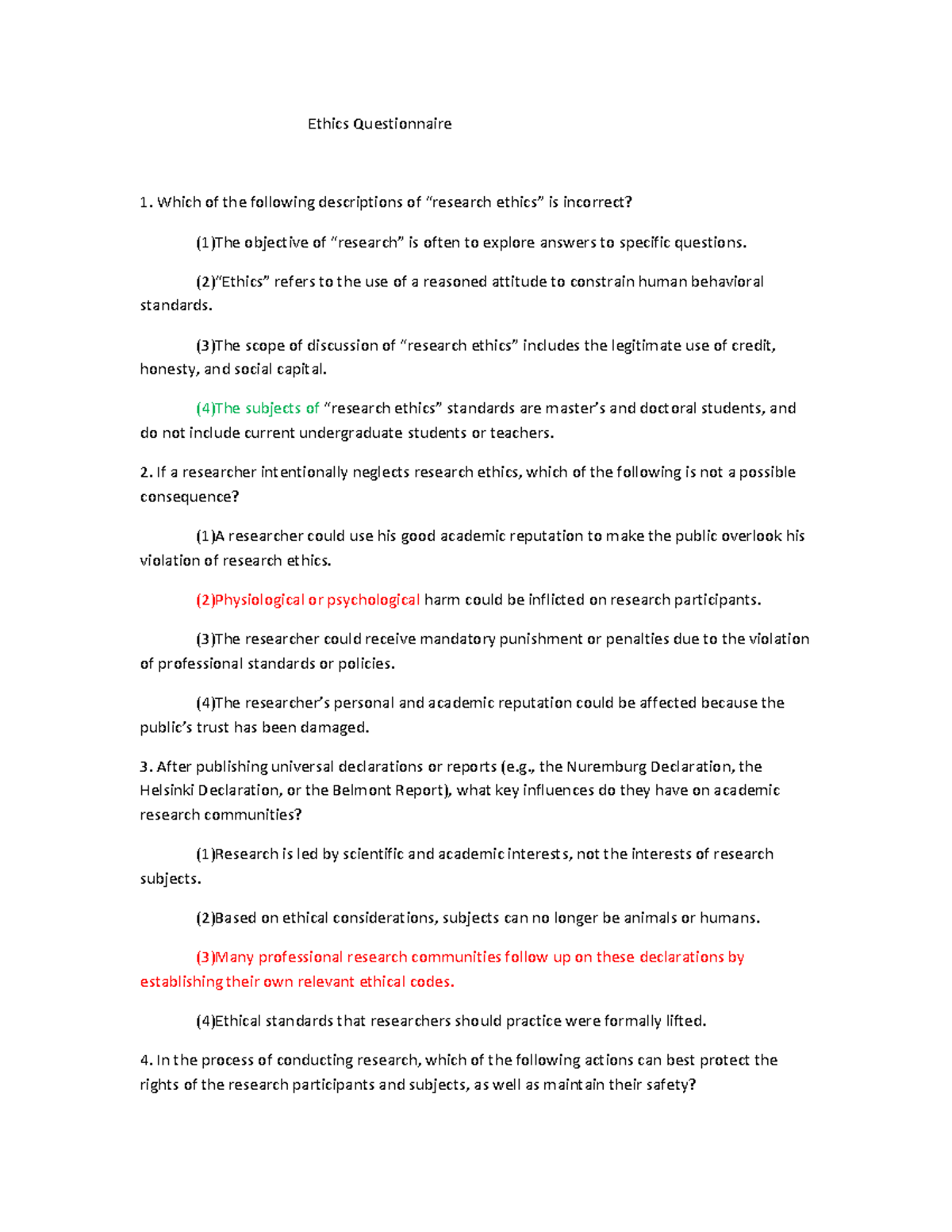 Taiwan Ethics - Exam Question Answer - Ethics Questionnaire Which of ...