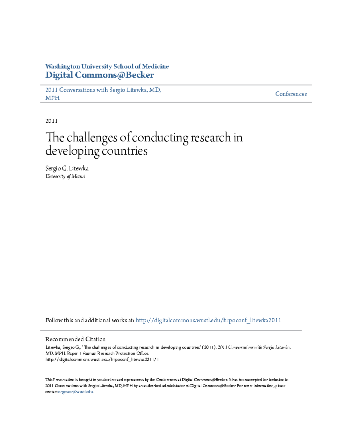 The challenges of conducting research in developing countries ...