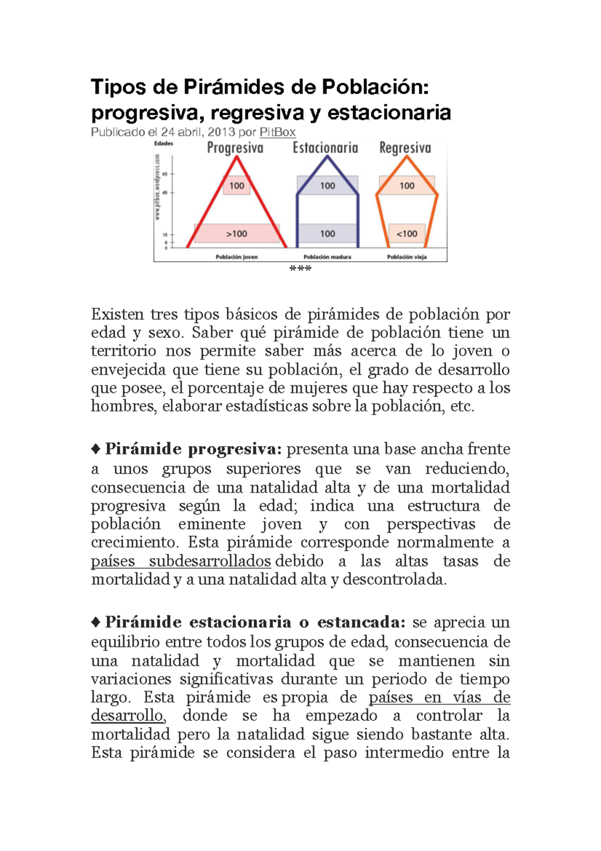 Pirámides de población 1 - Tipos de Pirámides de Población: progresiva ...