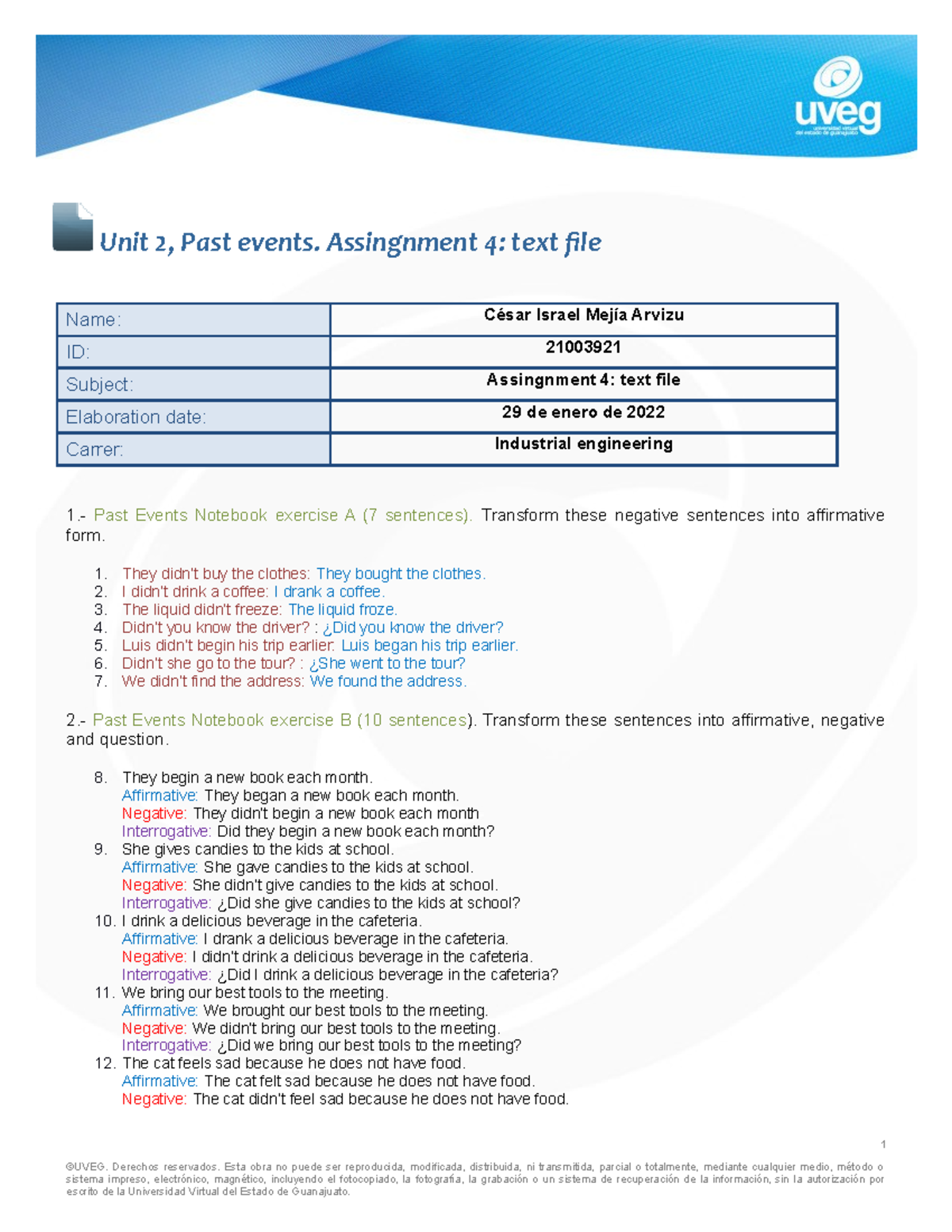 Mejía César 21003921 U2 sentences - Unit 2, Past events. Assingnment 4: text file Name: César ...