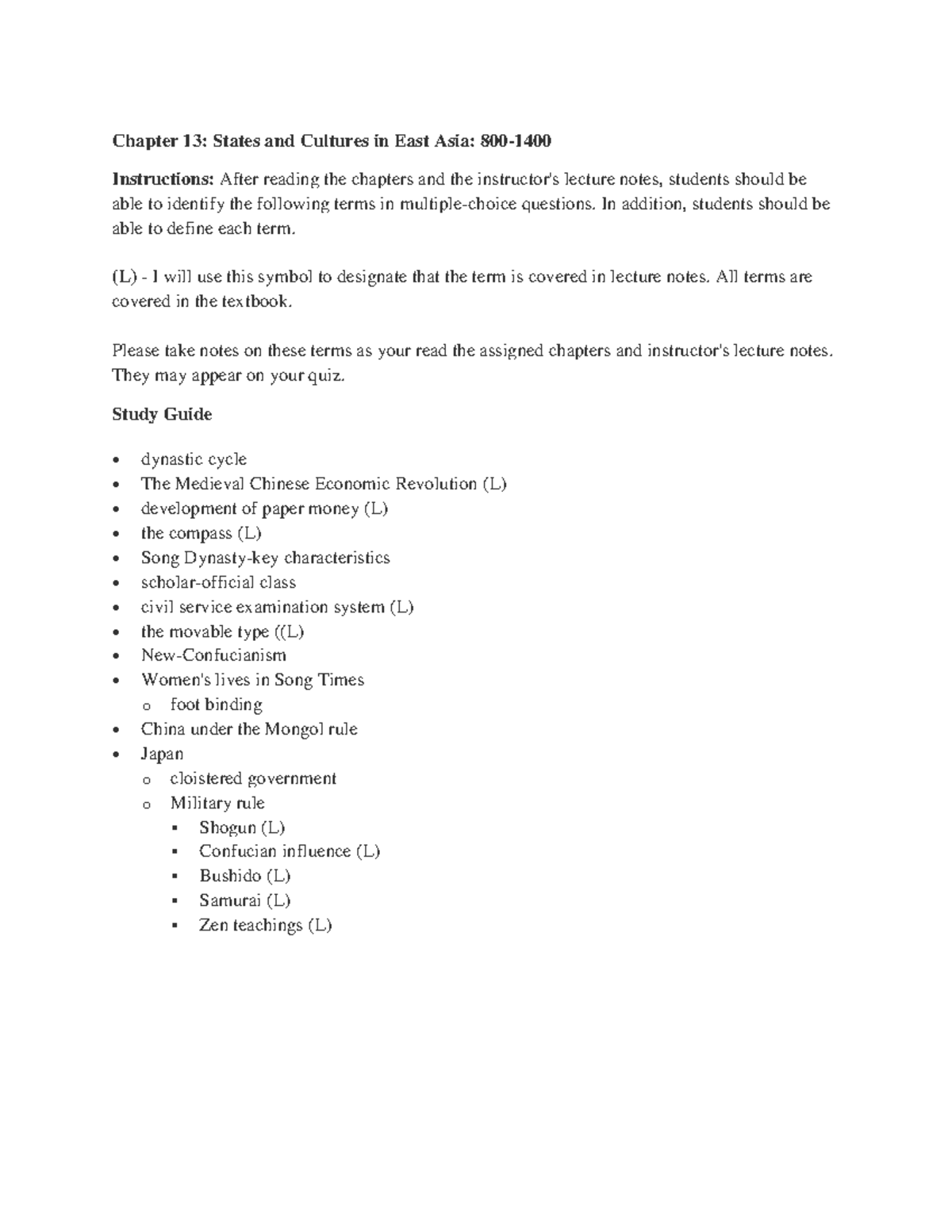 Chapter 13-Study Guide - Chapter 13: States and Cultures in East Asia ...