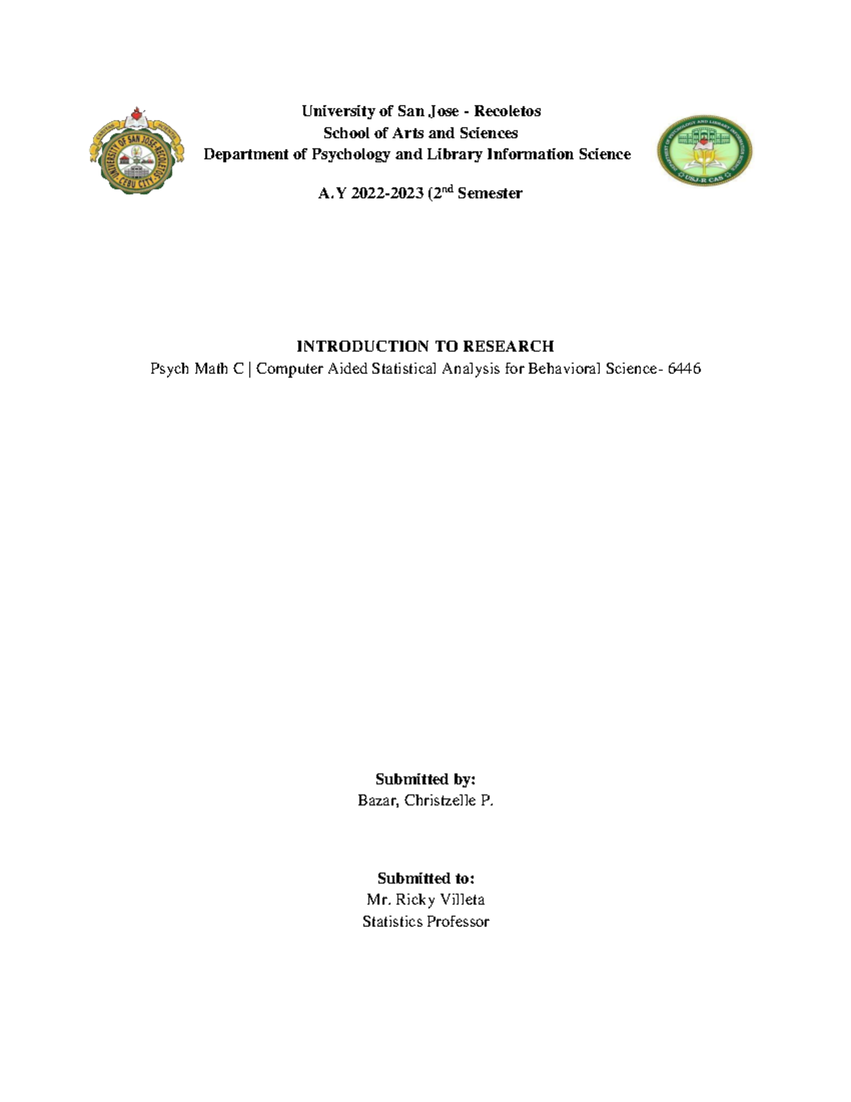 Research-Intro Psych-Math-C - University of San Jose - Recoletos School ...