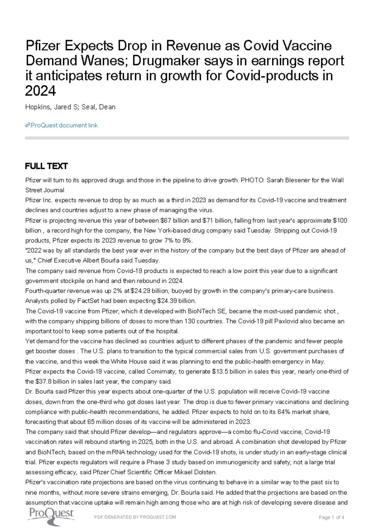 Pfizer Jan 2023 - Pfizer Expects Drop in Revenue as Covid Vaccine ...