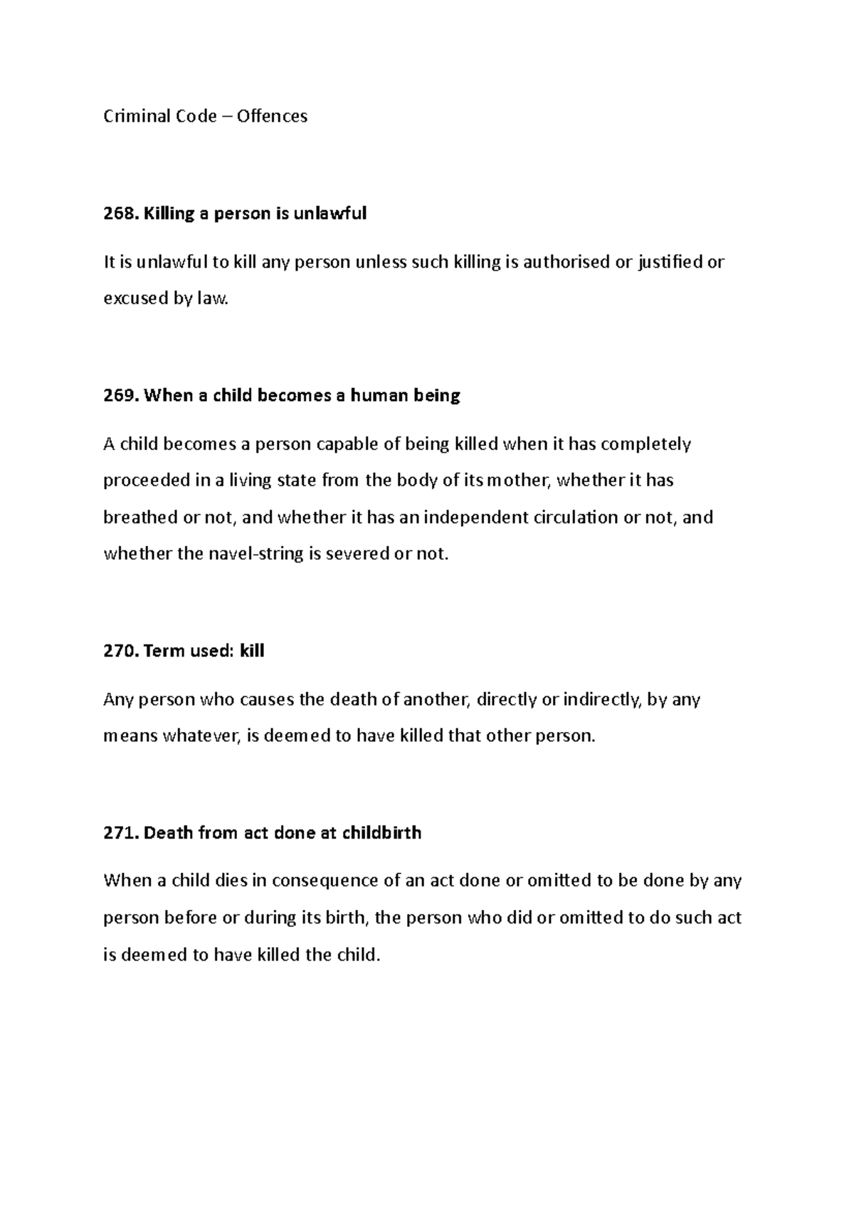 Crim Code Offences - Criminal Code – Offences Killing a person is ...