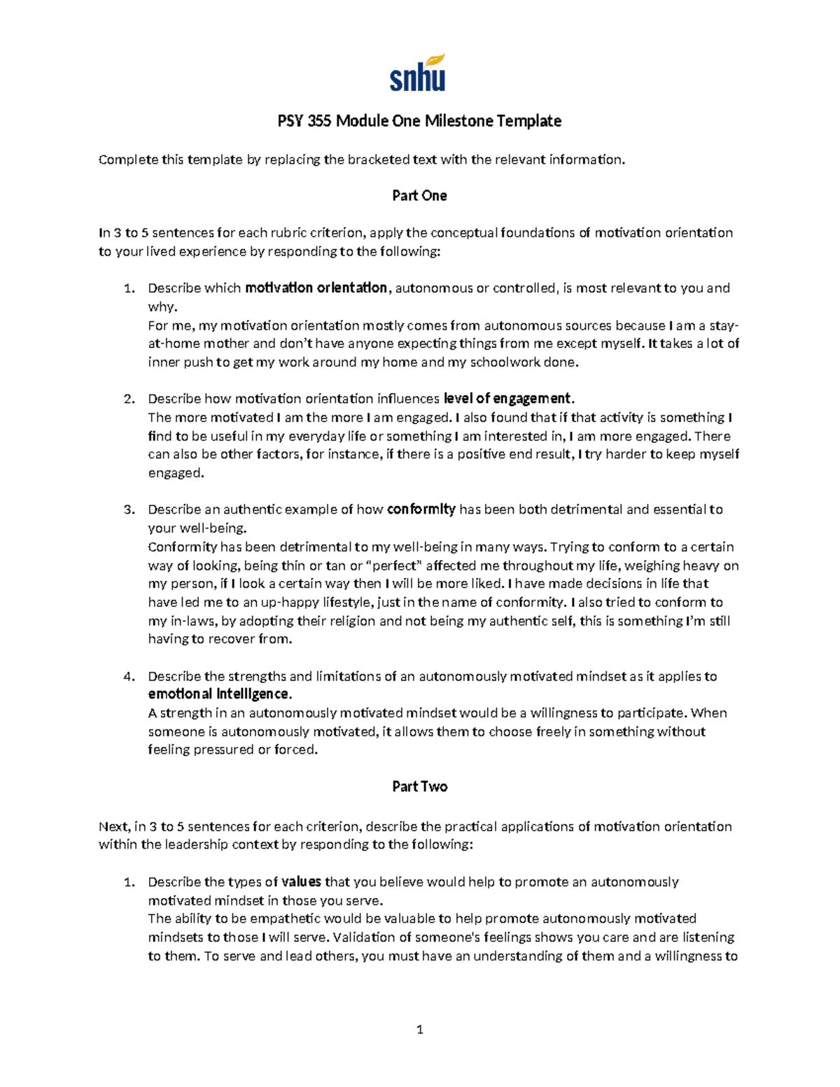 PSY 355 Module One Milestone Template - PSY 355 Module One Milestone ...