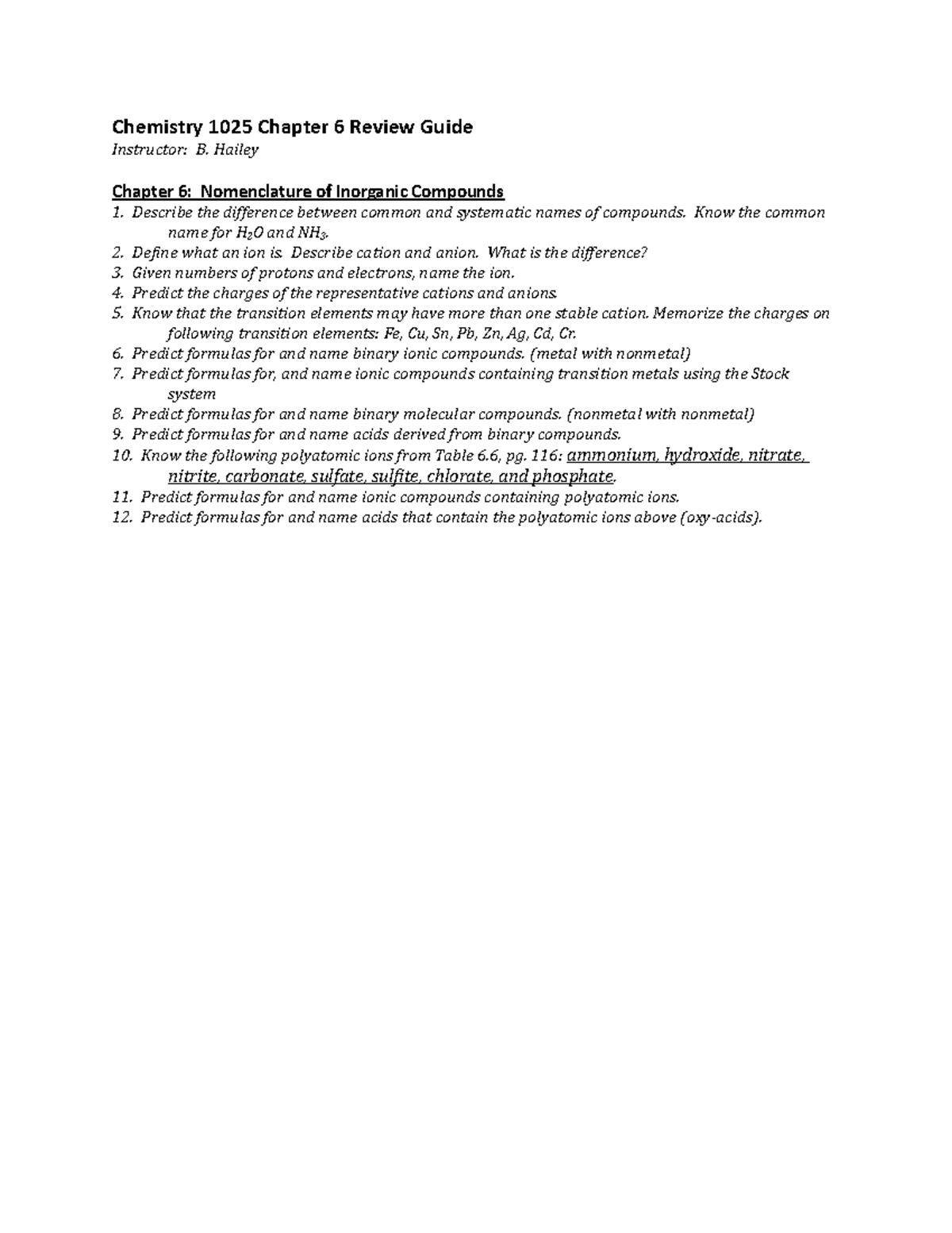 1025 chapter 6 study guide - Chemistry 1025 Chapter 6 Review Guide ...
